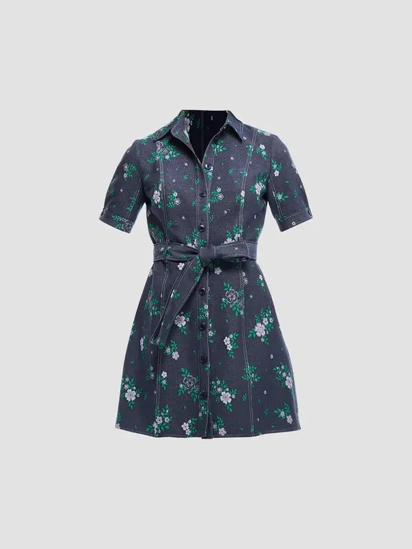 Shoshanna Archie Floral-print Denim Minidress - Blue Pattern