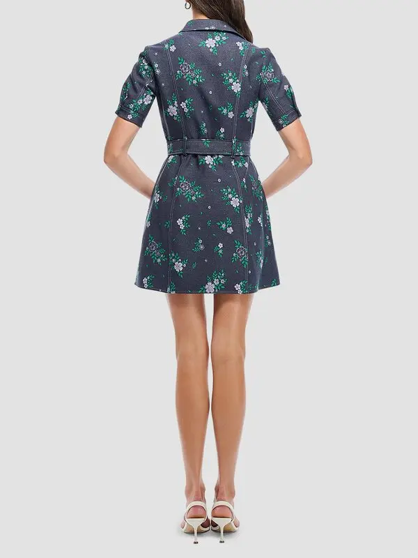 Shoshanna Archie Floral-print Denim Minidress - Blue Pattern