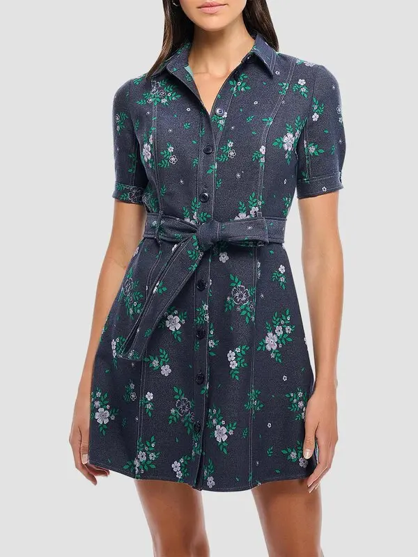 Shoshanna Archie Floral-print Denim Minidress - Blue Pattern