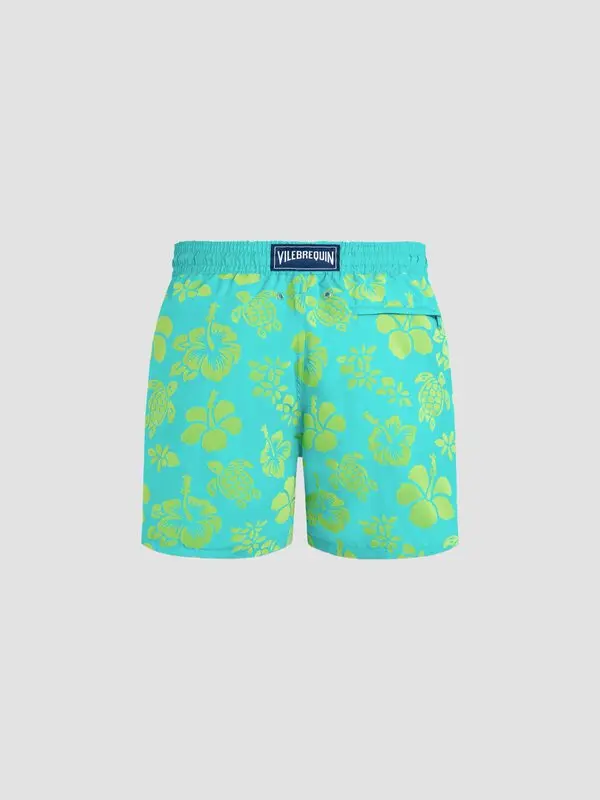 Vilebrequin Tropical Turtle Packable Flocked Swim Trunks - Vert Disco