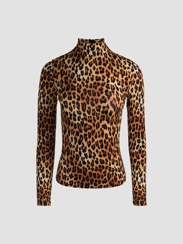 Alice + Olivia Delaina Leopard-print Turtleneck Top