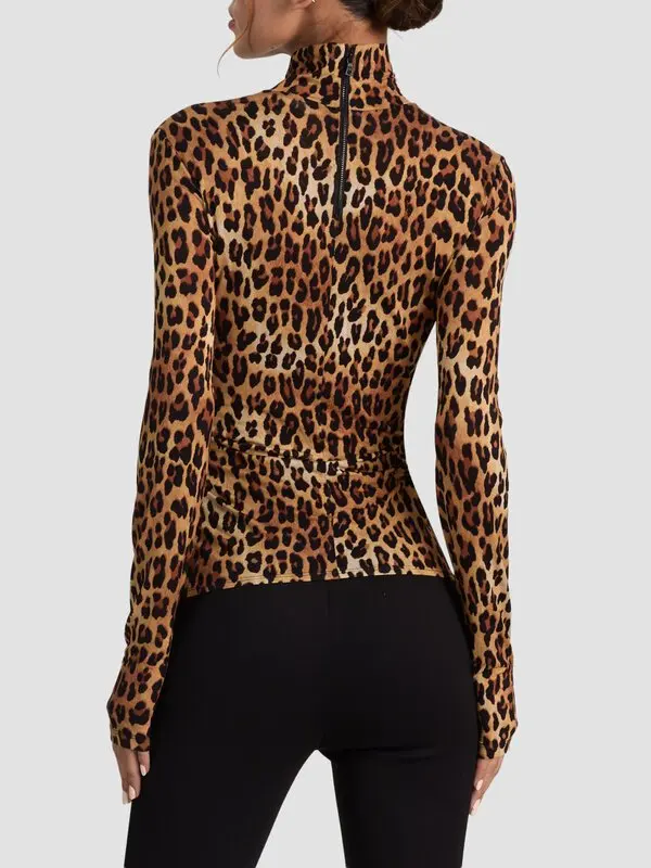 Alice + Olivia Delaina Leopard-print Turtleneck Top