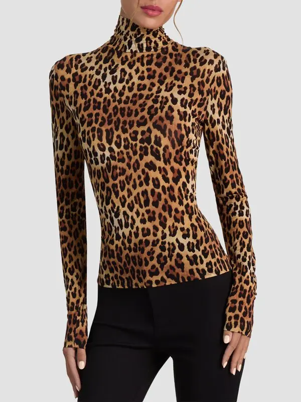 Alice + Olivia Delaina Leopard-print Turtleneck Top