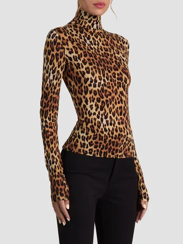 Alice + Olivia Delaina Leopard-print Turtleneck Top