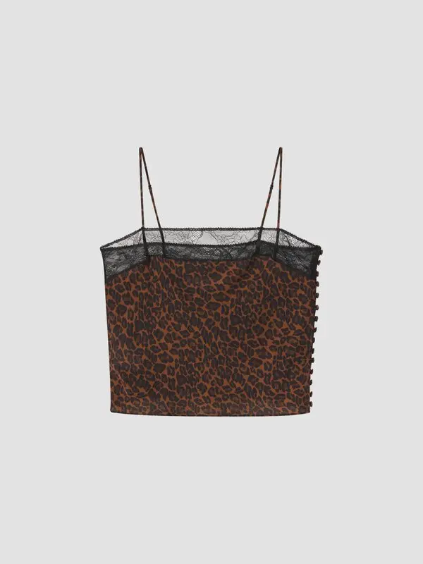 FRAME Delphine Leopard-print Lace-trim Silk Camisole