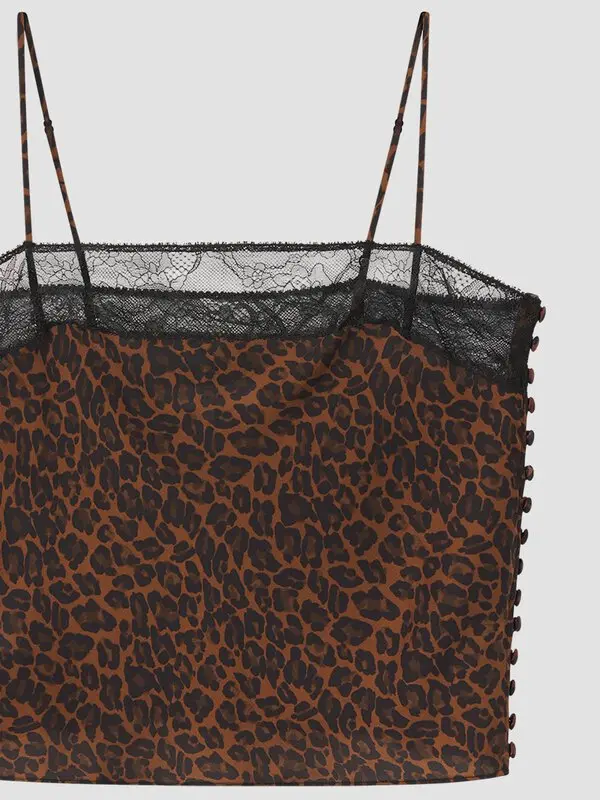 FRAME Delphine Leopard-print Lace-trim Silk Camisole