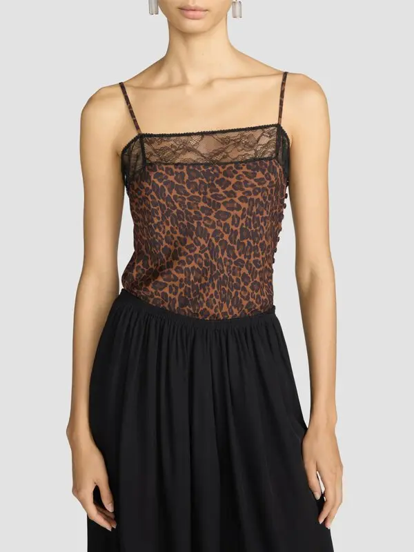 FRAME Delphine Leopard-print Lace-trim Silk Camisole
