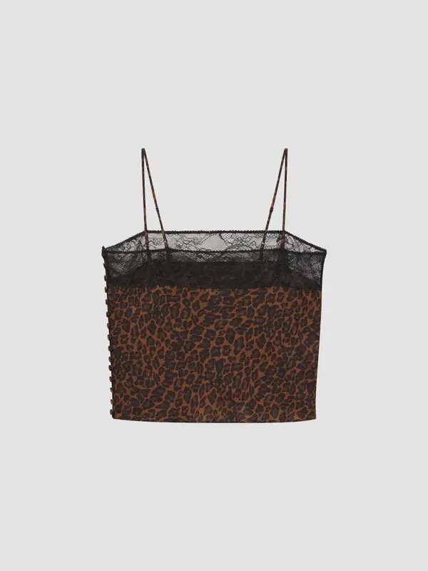 FRAME Delphine Leopard-print Lace-trim Silk Camisole