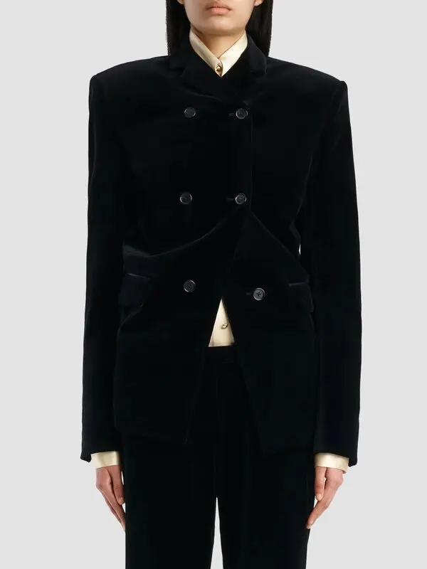 Khaite Rolo Stretch-velvet Double-breasted Jacket