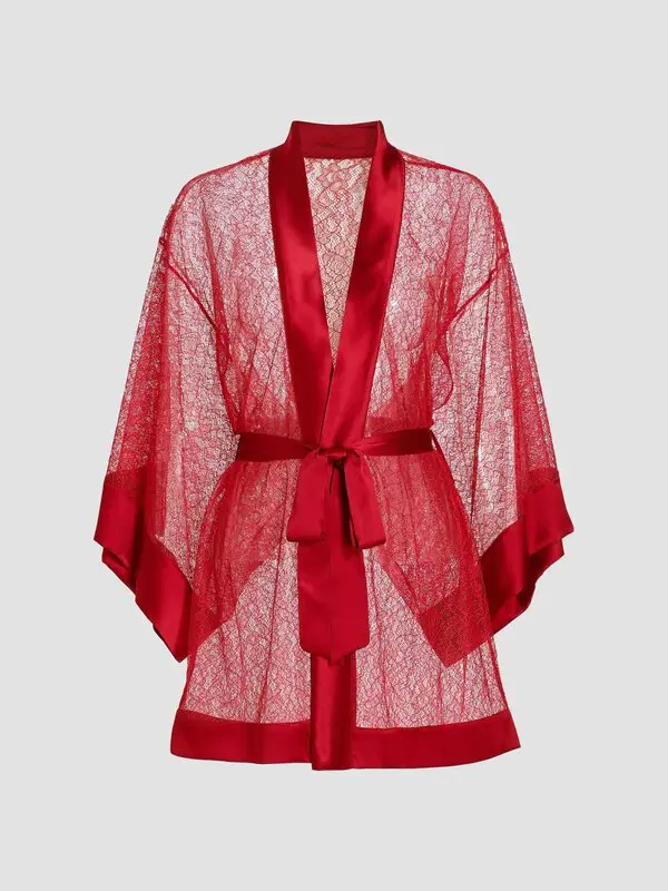 Kiki De Montparnasse Petite Fleur Silk Lace Kimono-style Robe - Red