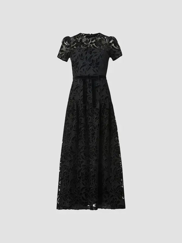 Shoshanna Farah Velvet Lace Tea-length Dress
