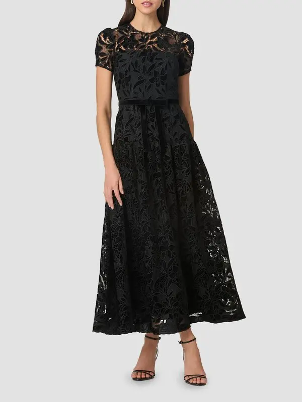 Shoshanna Farah Velvet Lace Tea-length Dress