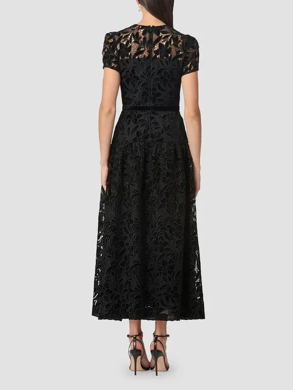 Shoshanna Farah Velvet Lace Tea-length Dress