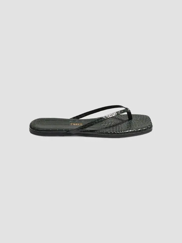 Tkees Croc-embossed Leather Flat Sandals - Emerald