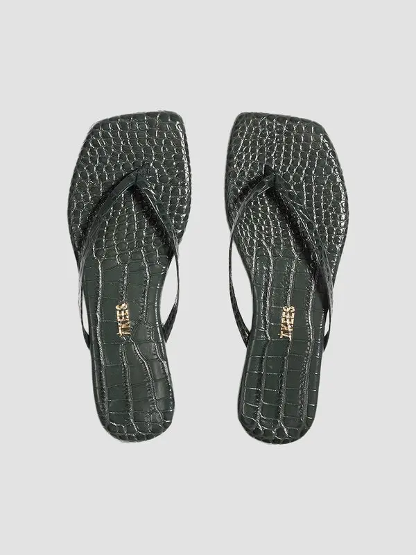 Tkees Croc-embossed Leather Flat Sandals - Emerald