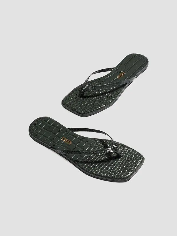 Tkees Croc-embossed Leather Flat Sandals - Emerald