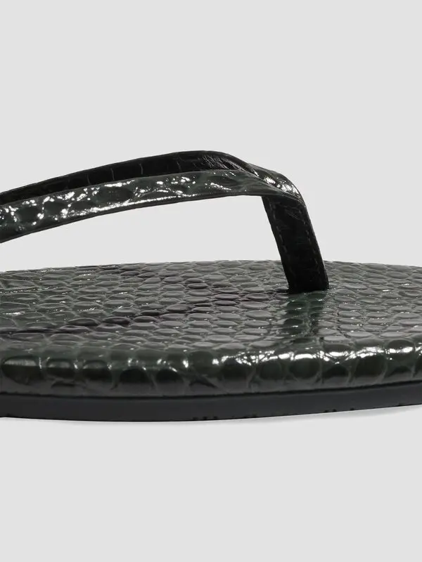 Tkees Croc-embossed Leather Flat Sandals - Emerald
