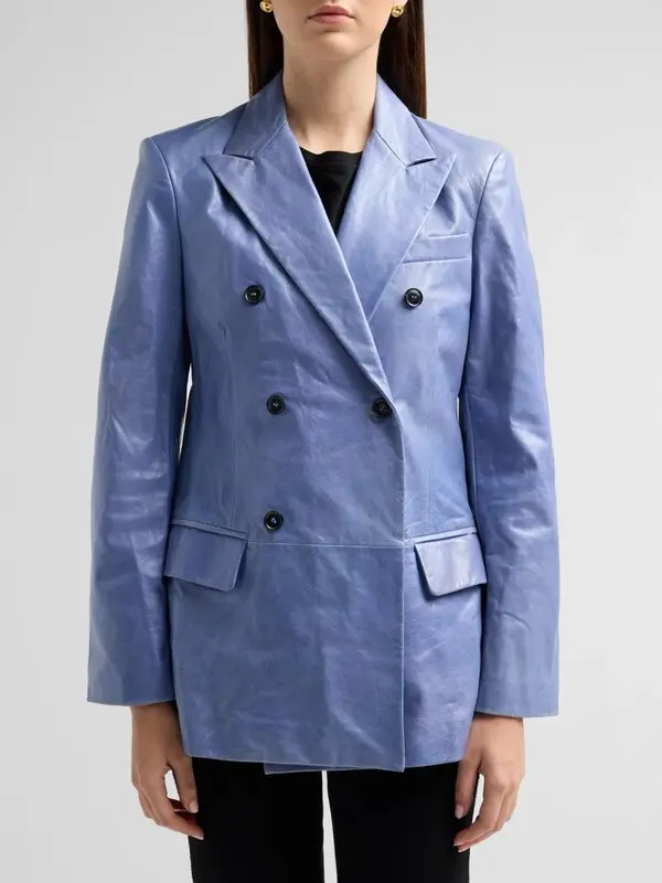 FRAME The Leather Boulevard Double-breasted Blazer