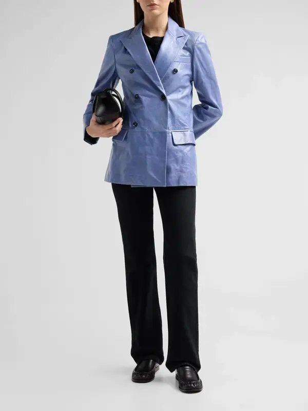 FRAME The Leather Boulevard Double-breasted Blazer
