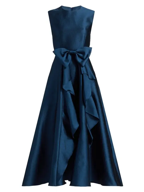 Shoshanna Leo Textured Satin Bow Midi-dress - Navy