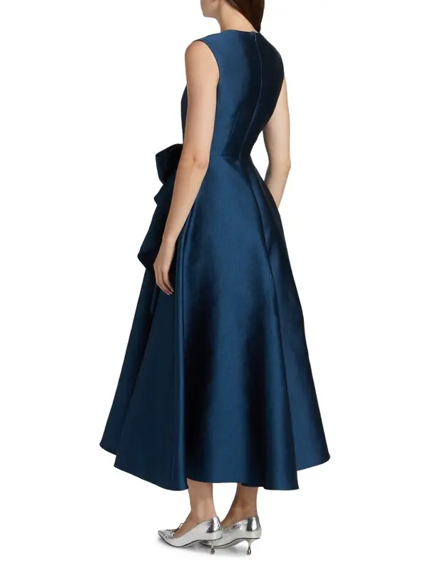 Shoshanna Leo Textured Satin Bow Midi-dress - Navy