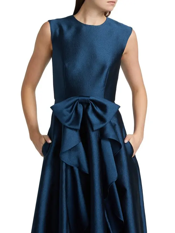 Shoshanna Leo Textured Satin Bow Midi-dress - Navy