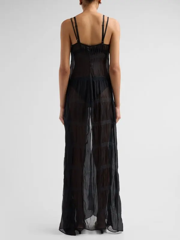 Kiki De Montparnasse Smocked Silk Tie Maxi Gown