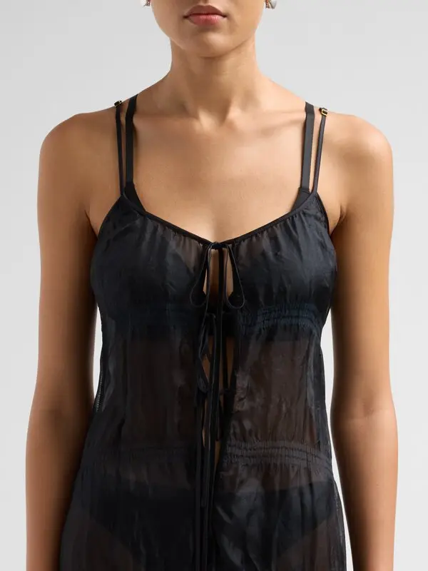 Kiki De Montparnasse Smocked Silk Tie Maxi Gown