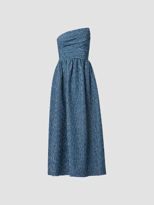 Shoshanna Sanders Asymmetric Metallic Jacquard Strapless Gown - Sapphire