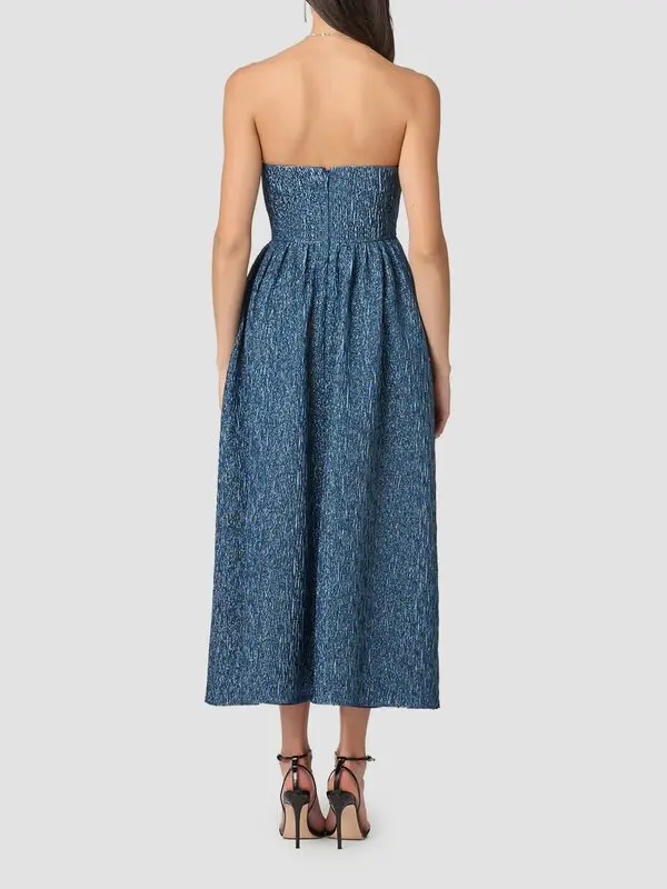 Shoshanna Sanders Asymmetric Metallic Jacquard Strapless Gown