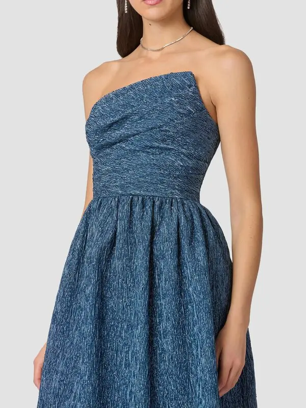 Shoshanna Sanders Asymmetric Metallic Jacquard Strapless Gown