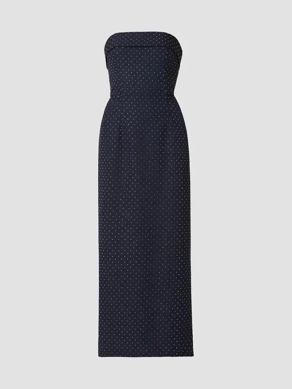 Shoshanna Liza Crystal-studded Twill Strapless Dress - Navy Silver