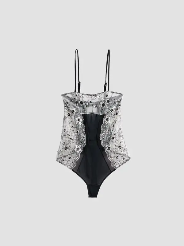 Kiki De Montparnasse Noir Et Blanc Lace Bodysuit - Black