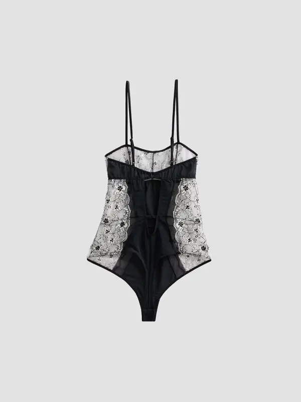 Kiki De Montparnasse Noir Et Blanc Lace Bodysuit
