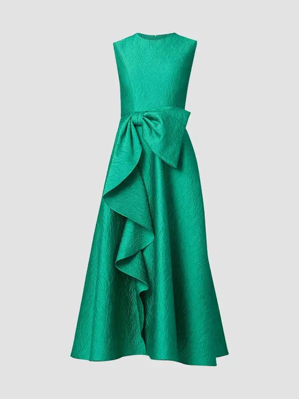 Shoshanna Laura Bow-appliqué Ruffled Jacquard Gown