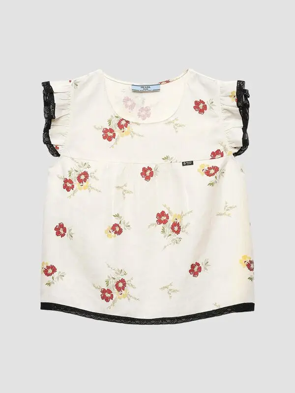 Prada Linen Top With Floral Motif