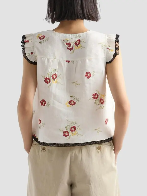 Prada Linen Top With Floral Motif
