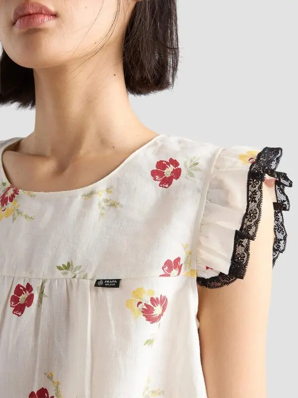 Prada Linen Top With Floral Motif