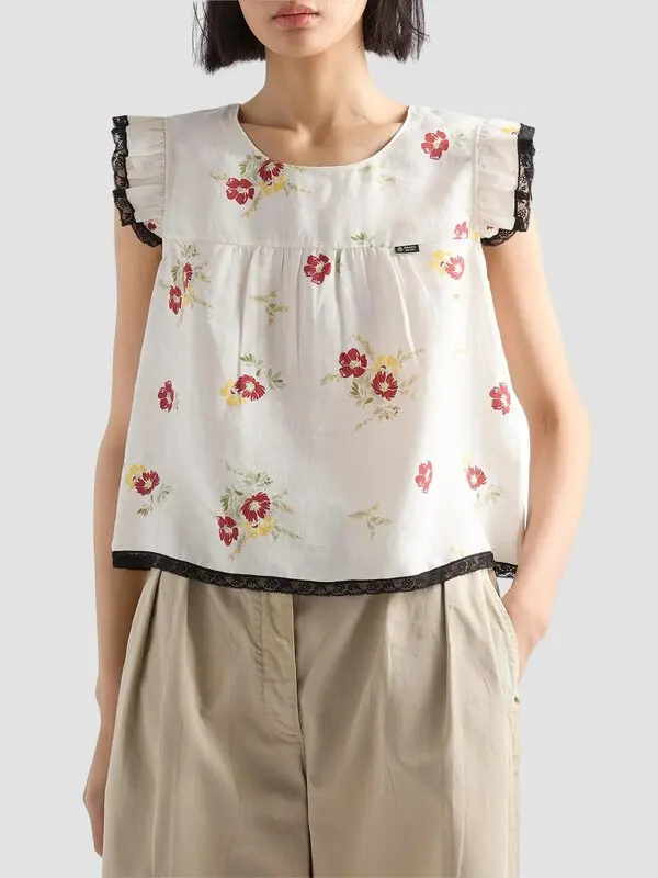 Prada Linen Top With Floral Motif