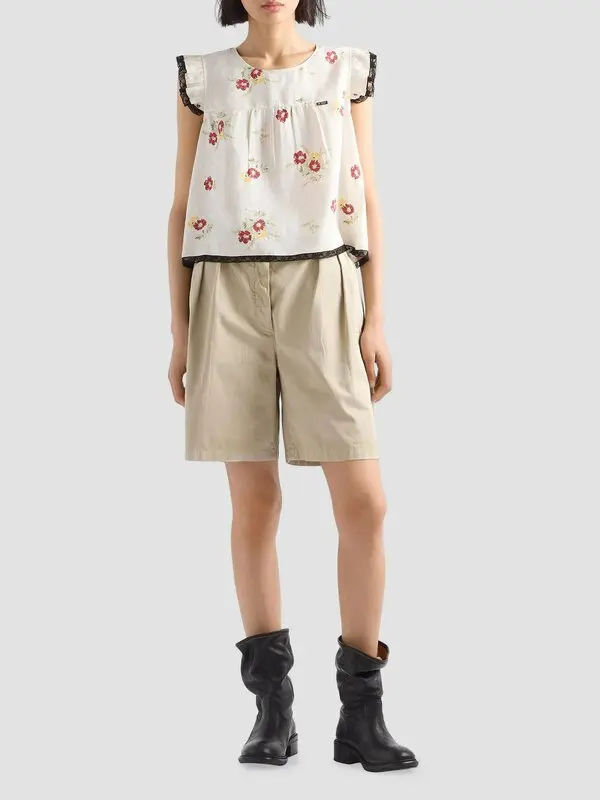 Prada Linen Top With Floral Motif