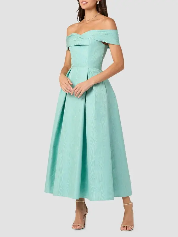 Shoshanna June Pleated Off-shoulder Midi-dress