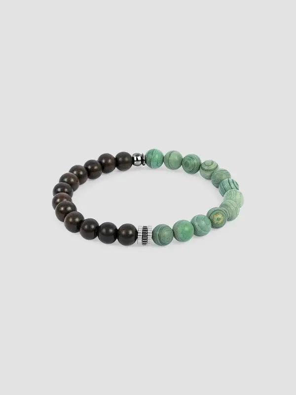 Tateossian Sterling Silver Wood Jasper & Ebony Wood Beaded Bracelet