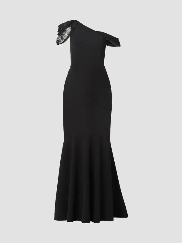 Shoshanna Tayla Lace-trimmed Trumpet Gown - Jet