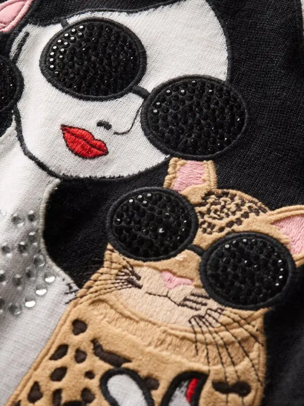 Alice + Olivia Gleeson Staceface Leopard Merino Wool Pullover Sweater - Soft White Multi