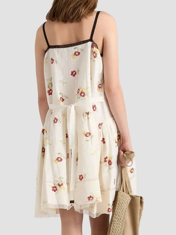 Prada Embroidered Linen Mini-dress With Floral Motif