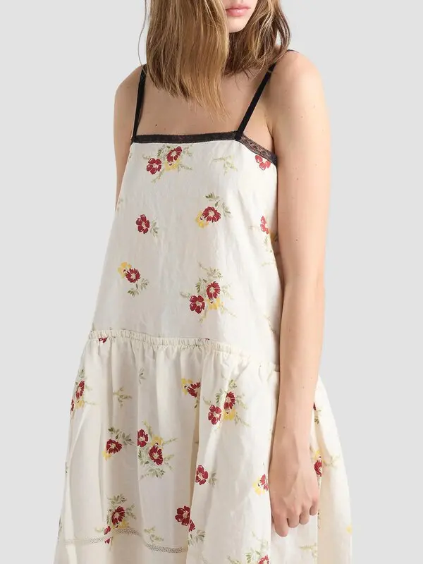 Prada Embroidered Linen Mini-dress With Floral Motif