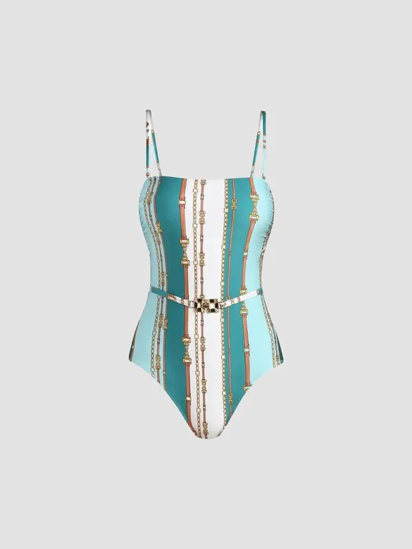 L'Agence Tory Striped Bandeau One-piece Swimsuit