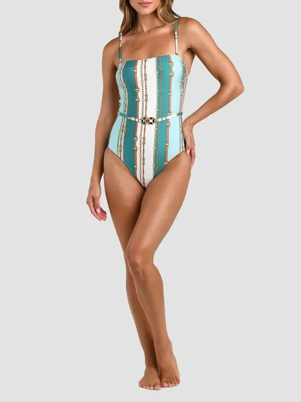 L'Agence Tory Striped Bandeau One-piece Swimsuit