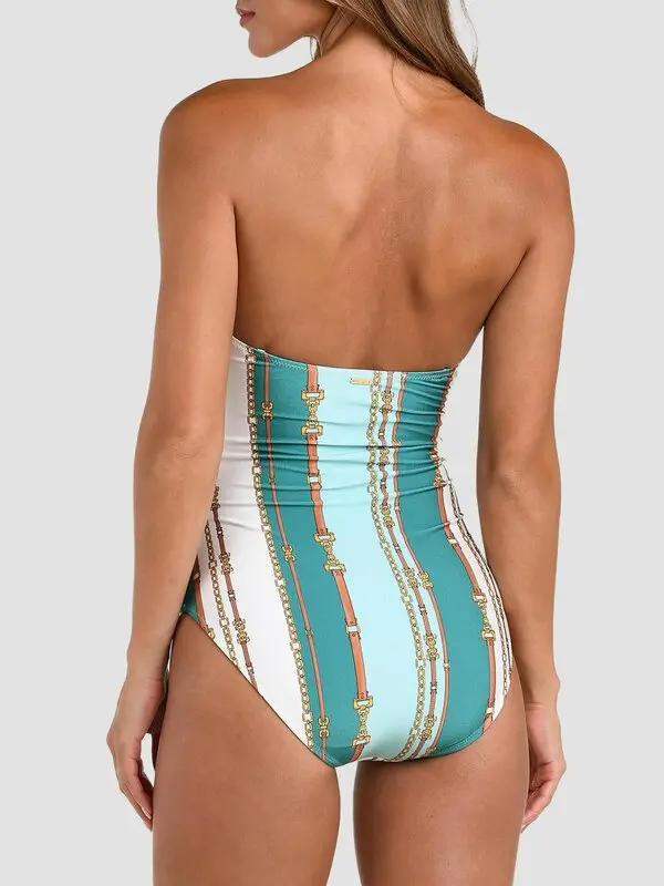 L'Agence Tory Striped Bandeau One-piece Swimsuit