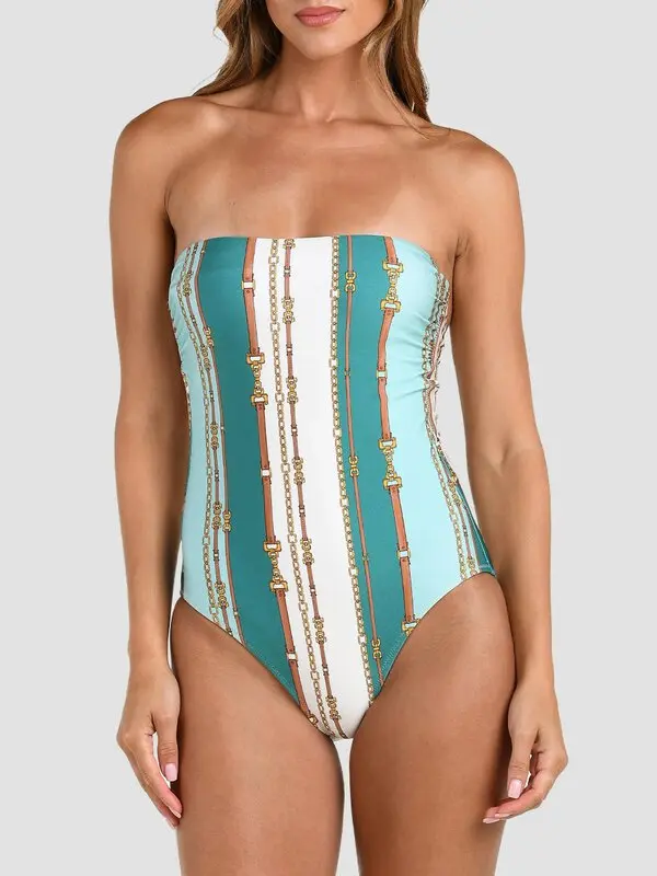 L'Agence Tory Striped Bandeau One-piece Swimsuit